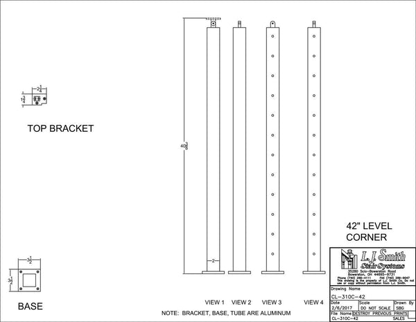Cable System - Metal Newel 42" System - Level Corner Newel - CL-310C-42 ...